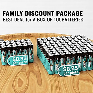 POWER FLASH AAA Batteries, 100 Count Maximum Power Ultra Long-Lasting Alkaline Triple A Battery, Leakproof Design, 10 Years Shelf Life