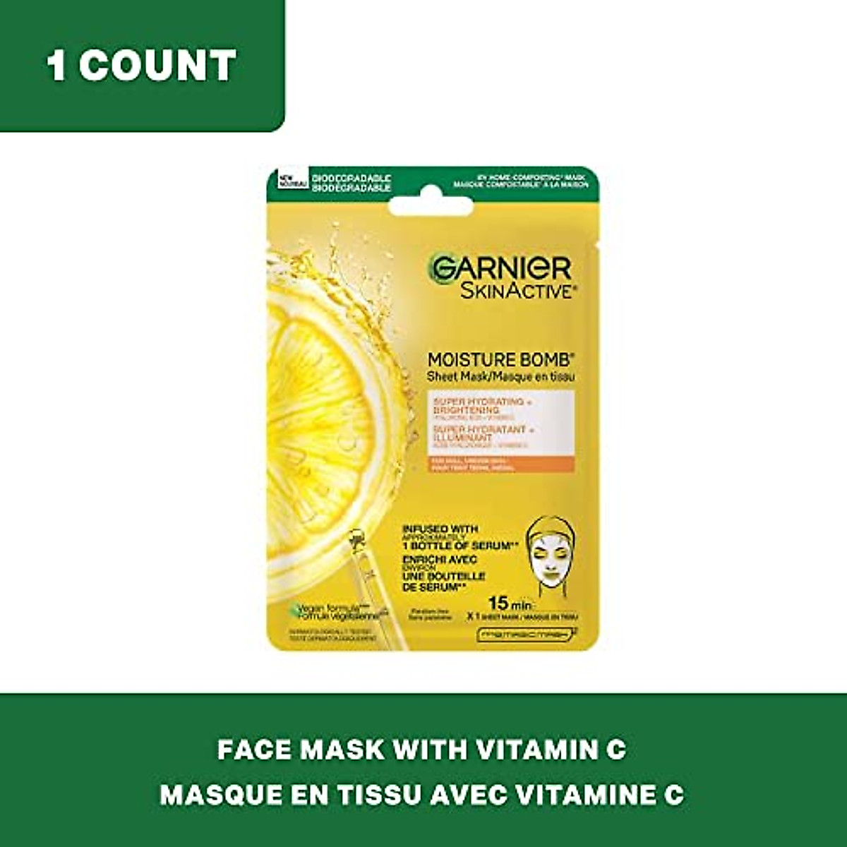 Garnier SkinActive Glow Boost Fresh-Mix Sheet Mask with Vitamin C, for all skin types, 1 count