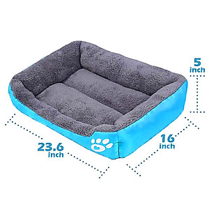 Barelove Rectangular Dog Cat Beds Mattress Washable Pads Room, Soft Winter Warm Plush Faux Fur Sleeping Pet Fleece Bed Mat for Small Doggy Kitten, Anti-Slip Waterproof Bottom, Blue