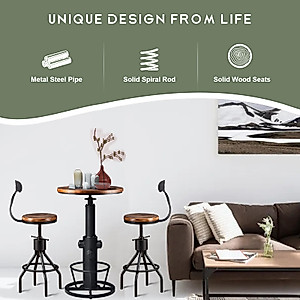 LOKKHAN 3-Piece Bar Table (38.6"-48.4") & 2 Backrest Stools (24"-30") Set for Pub Kitchen Dining Living Party Bistro Breakfast, Swivel Top, Height Adjustable, Most Weld, Space-Saving（Black&Brown）