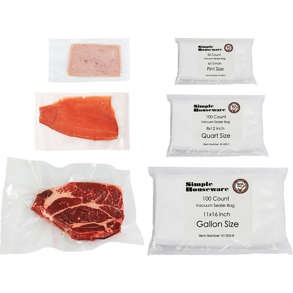 100 Count - Precut Food Vacuum Sealer Bags Storage, Gallon Size 11" x 16"