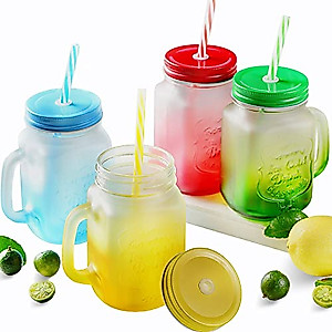 16 oz mason jars drinking glasses mugs with handles colorful straw and lids colored glass Old Fashioned Bottles Cup 4 pack for drinks coffee lemonade water