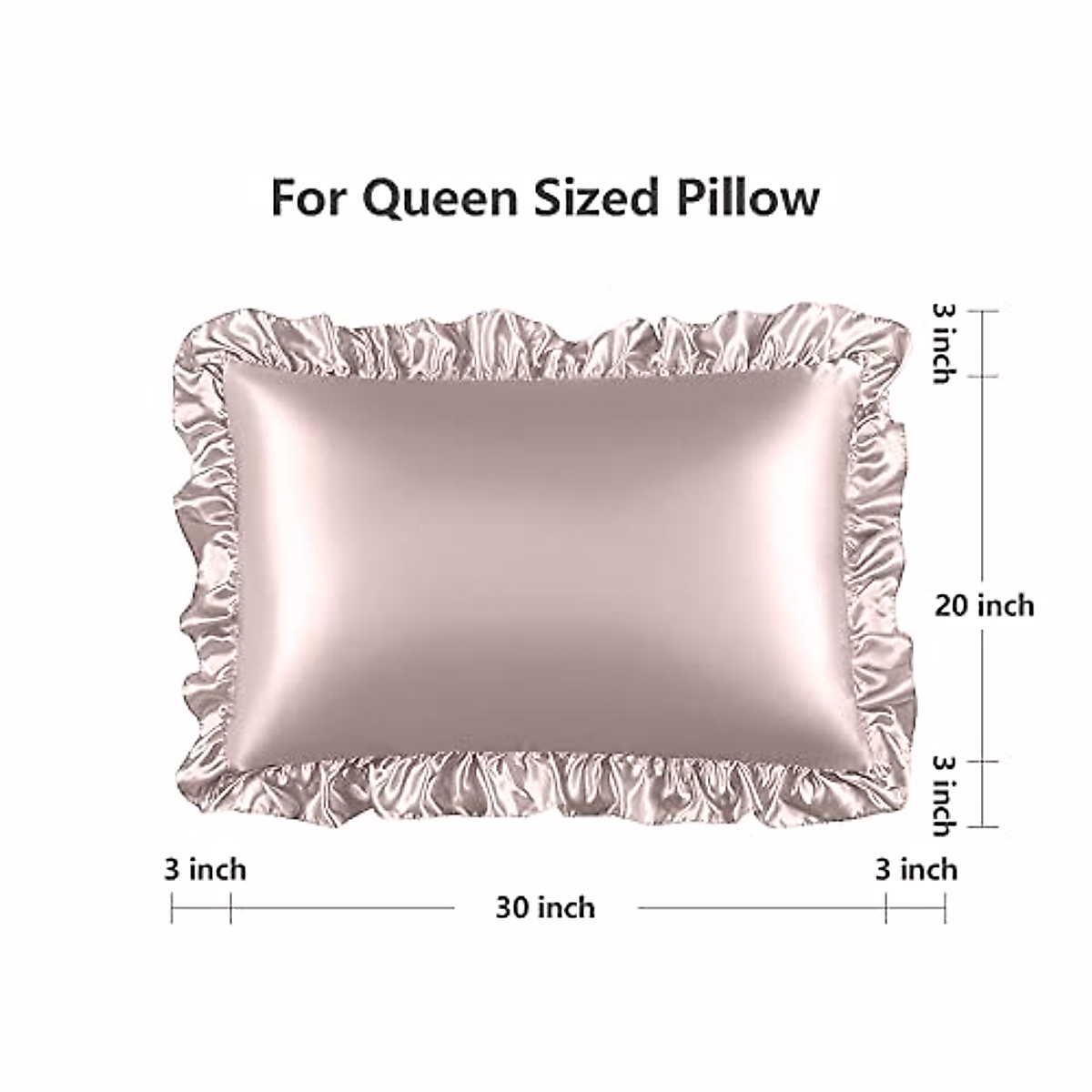 STONECREST Ruffle Satin Pillow Sham for Hair and Skin, Soft Silky Satin Pillow Cover with Envelop Closure Pillowcase Set of 2(20" x 30")(Petal Pink, Queen)