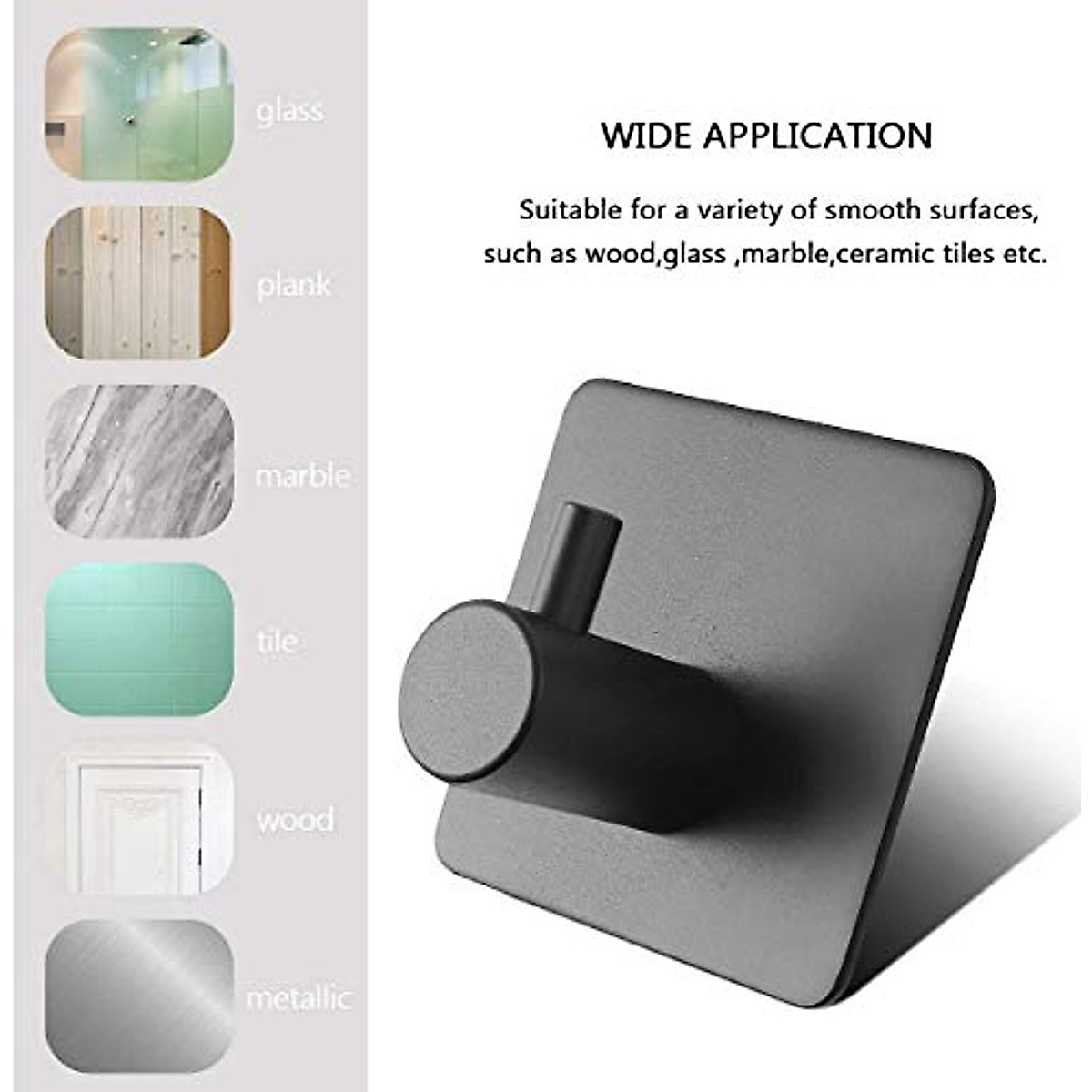 ZHhan 4 Packs Hooks Heavy Duty Wall Hooks Self Adhesive Waterproof Stainless Steel Hooks for Hanging Coat, Hat,Towel Robe Hook Rack Wall Mount Bathroom and Bedroom Black