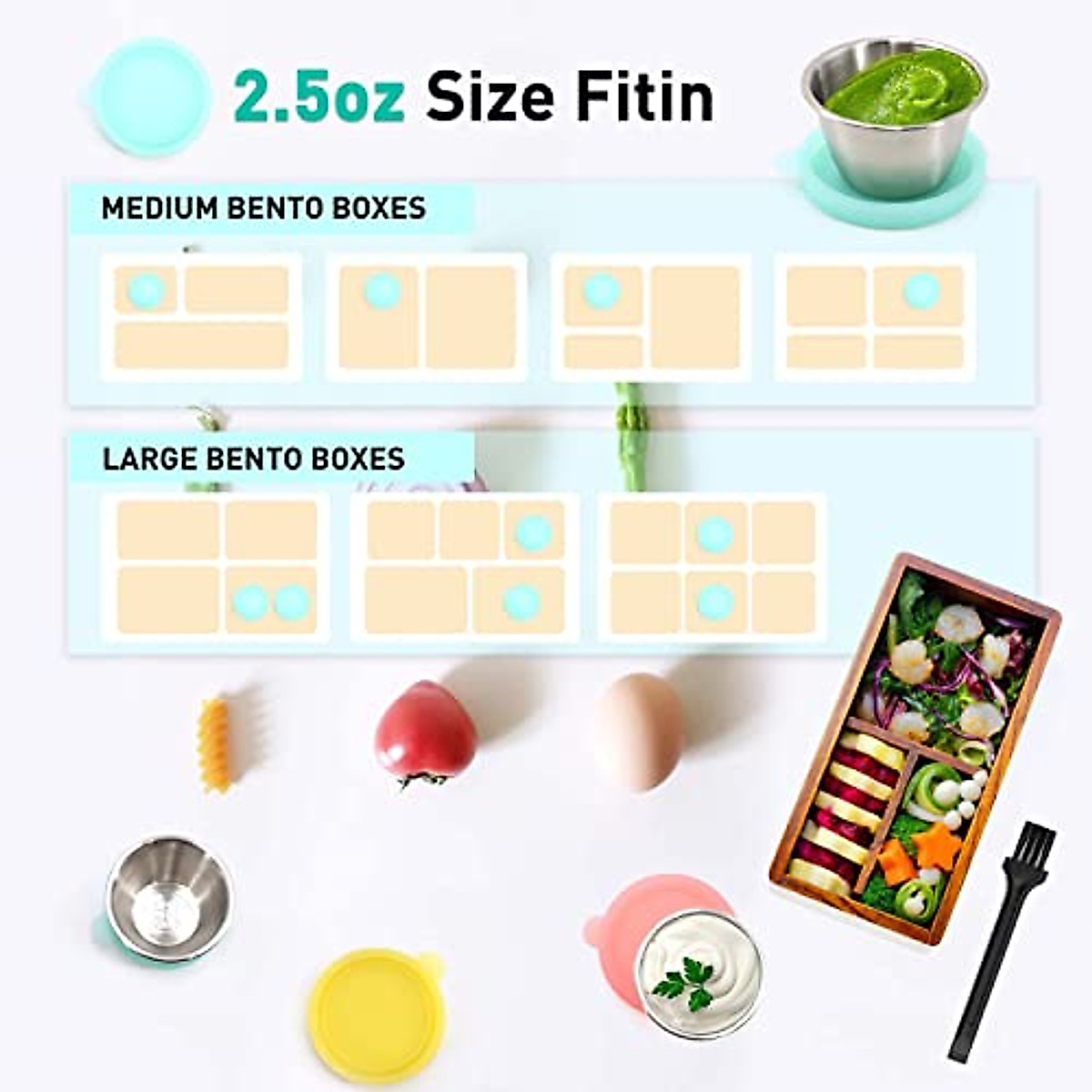 Meltset Salad Dressing Container To Go, 2.5oz Condiment Containers with Lids Reusable Small Sauce Cups for Bento Lunch Box Stainless Steel Leakproof Food Storage Containers (6 Pack, 6 Colors)