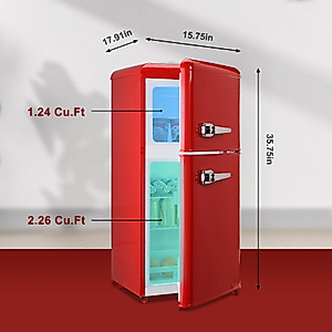 Fridge with Freezer Mini Retro Red 3.5 Cu.ft Compact Refrigerator Small for Bedroom, Office, Dorm, RV, Apartment with Adjustable Mechanical Thermostat 2-Door Design Red
