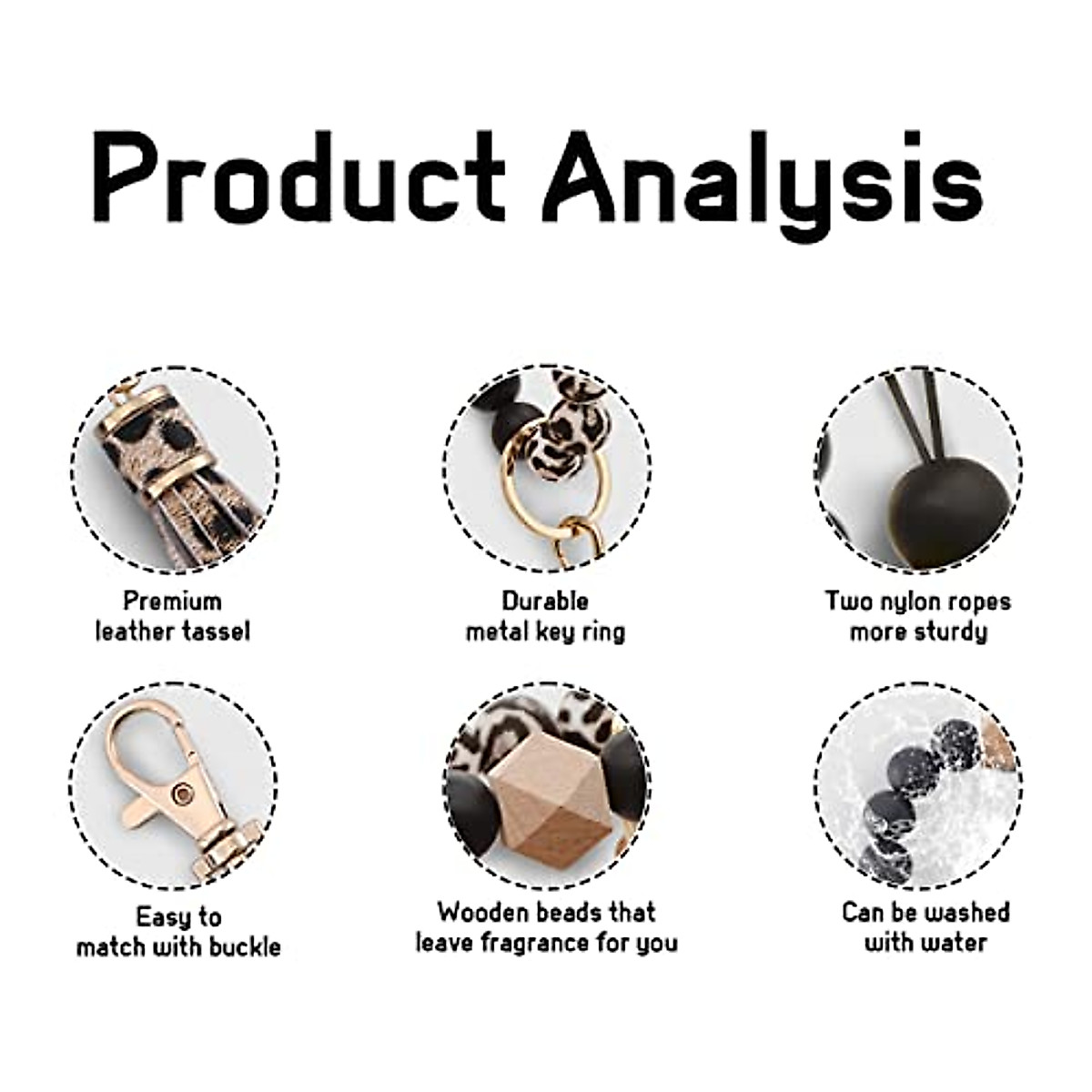 Key Chains Bracelet with Tassel, Beaded Car Key Ring Wristlet, Silicone Beaded Bangle Chains, Cute Gifts for Women and Girls (Black/Zebra)