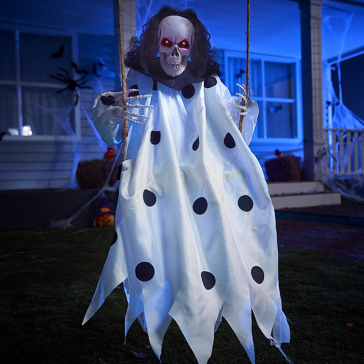 JOYIN 36" Hanging Clown Outdoor Halloween Decorations, Swinging Skeleton Decor with Light Up Eyes Button Battery Operated for Clearance Haunted House Prop Party Supplies