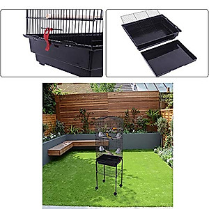 YJJT Bird House Pole Bird Cages for Parakeets - Black Bird Nest Aviary Habitat for Outside Hanging - Bird Bath for Cage Indoor Breeding Fun, Spacious Enough, Easy to Clean, Decor Metal Wall