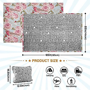 Joko Ivery Roses Birds Flowers Premium Soft Travel Blanket Pillow Airplane Blanket with Hand Luggage Belt & Backpack Clip Travel Pillow and Blanket 2 in 1 for Camping Office Home Train