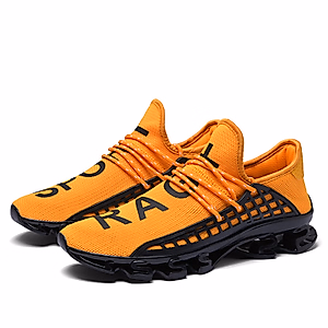 XIANV Men Trail Running Shoes Breathable Sport Athletic Tennis Walking Shoes (Yellow, Numeric_10)