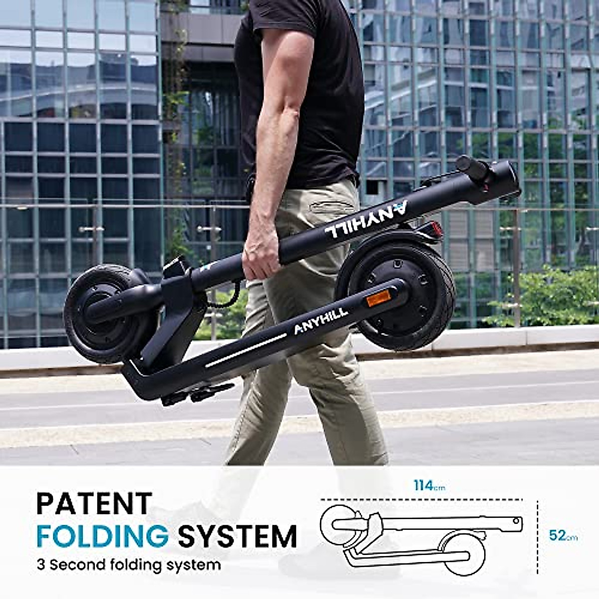 ANYHILL Electric Scooter for Adults, E Scooter with Detachable Battery, 24-28Miles & 19 MPH, 750W Motor Sport Scooter,10'' Pneumatic Tires Commuting Electric Scooter with Regenerative Braking System.