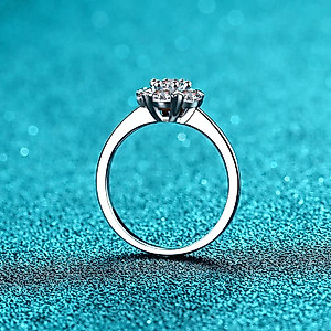 StarGems 0.8ct Moissanite 925 Silver Platinum Plated& Zirconia Surrounded Romantic Six Prong Cluster Ring B4473-0.8ct-5.5