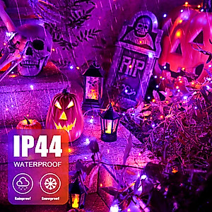 JMEXSUSS 66ft 200 LED Orange Purple Halloween Lights,2 Pack Solar Halloween String Lights, Outdoor Waterproof, 8 Modes Solar Fairy Lights for Garden Party Decorations