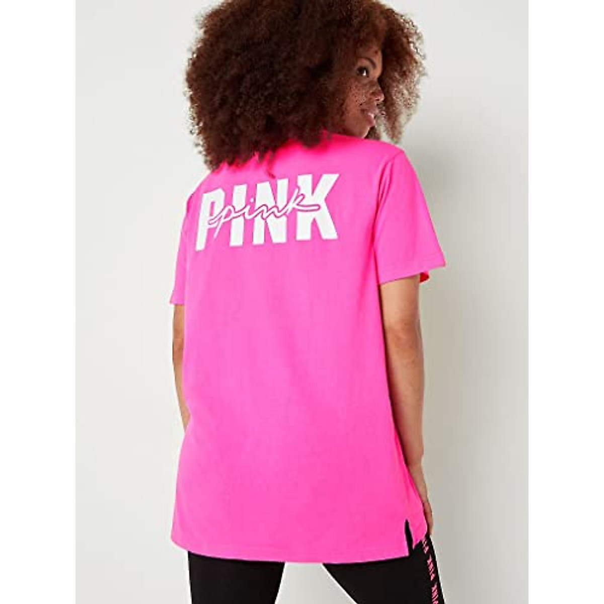 Victoria's Secret Pink Cotton Short Sleeve Campus T-Shirt, Atomic Pink, X-Small