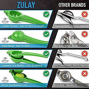 Zulay Premium Quality Metal Lime Squeezer, Citrus Juicer, Manual Press for Extracting the Most Juice Possible - Lime Juicer (Green)