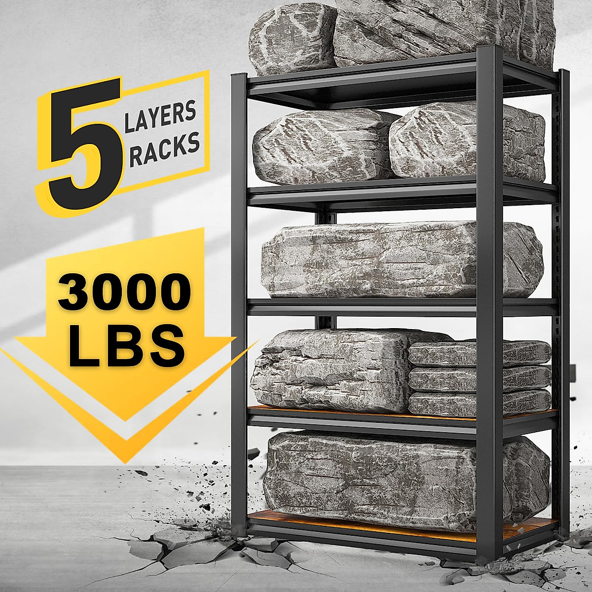 REIBII 3000LBS Garage Shelving Units and Storage Shelves Heavy Duty Garage Storage Shelves Adjustable 5 Tier Metal Shelves for Storage Rack Closet Kitchen Pantry Shelves, 60''H X 24.5''W X 16.5''D