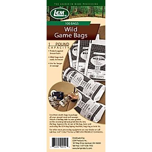 LEM Products 1 lb. Wild Game Bags, Polyethylene, White and Black, 100 Count