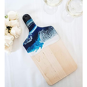 Ocean Theme Wood Cutting Board with handle or Cheese Serving Board Party Tray Coastal Decor