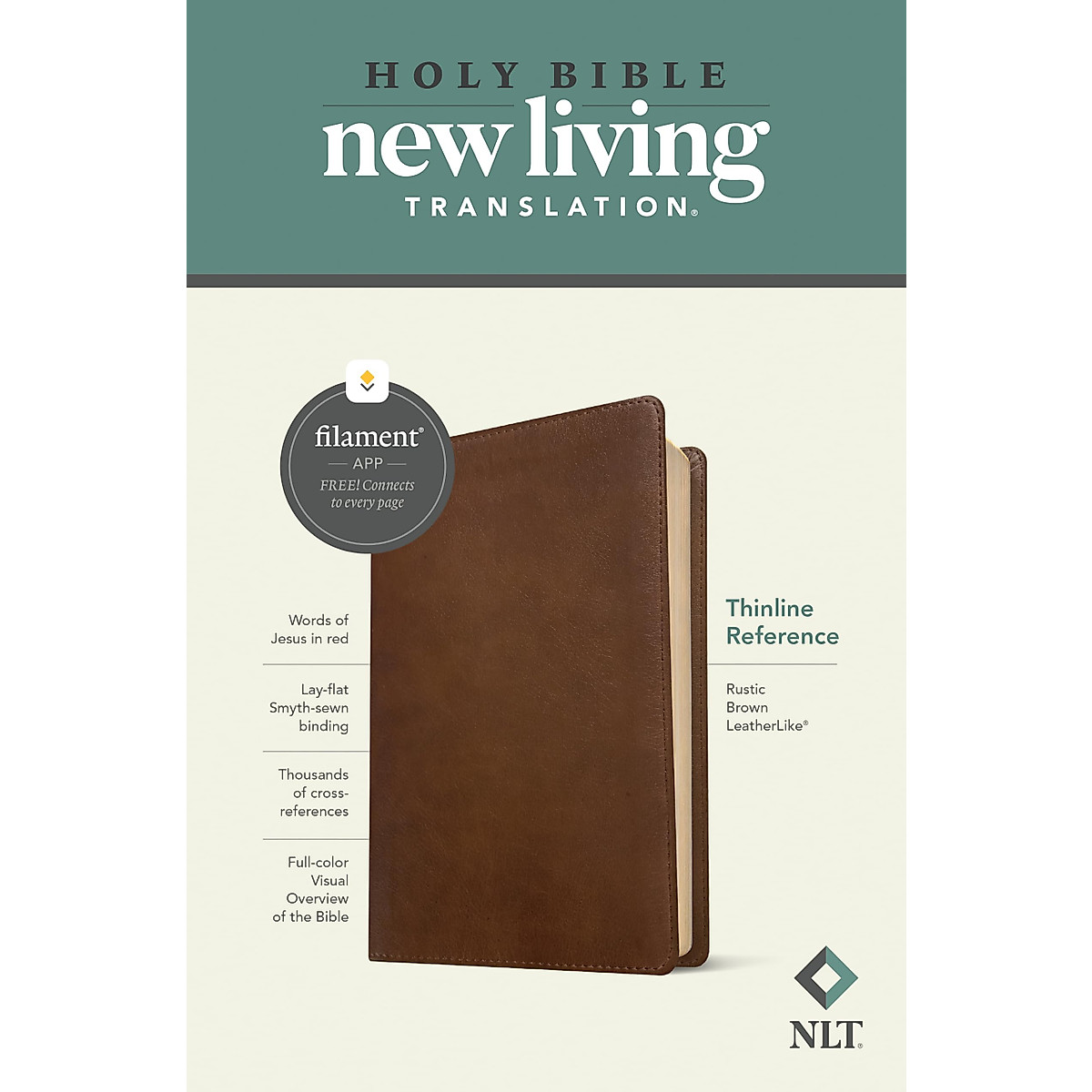 NLT Thinline Reference Bible, Filament Enabled (LeatherLike, Rustic Brown): Includes Free Access to the Filament Bible App Delivering Study Notes, Devotionals, Worship Music, and Video
