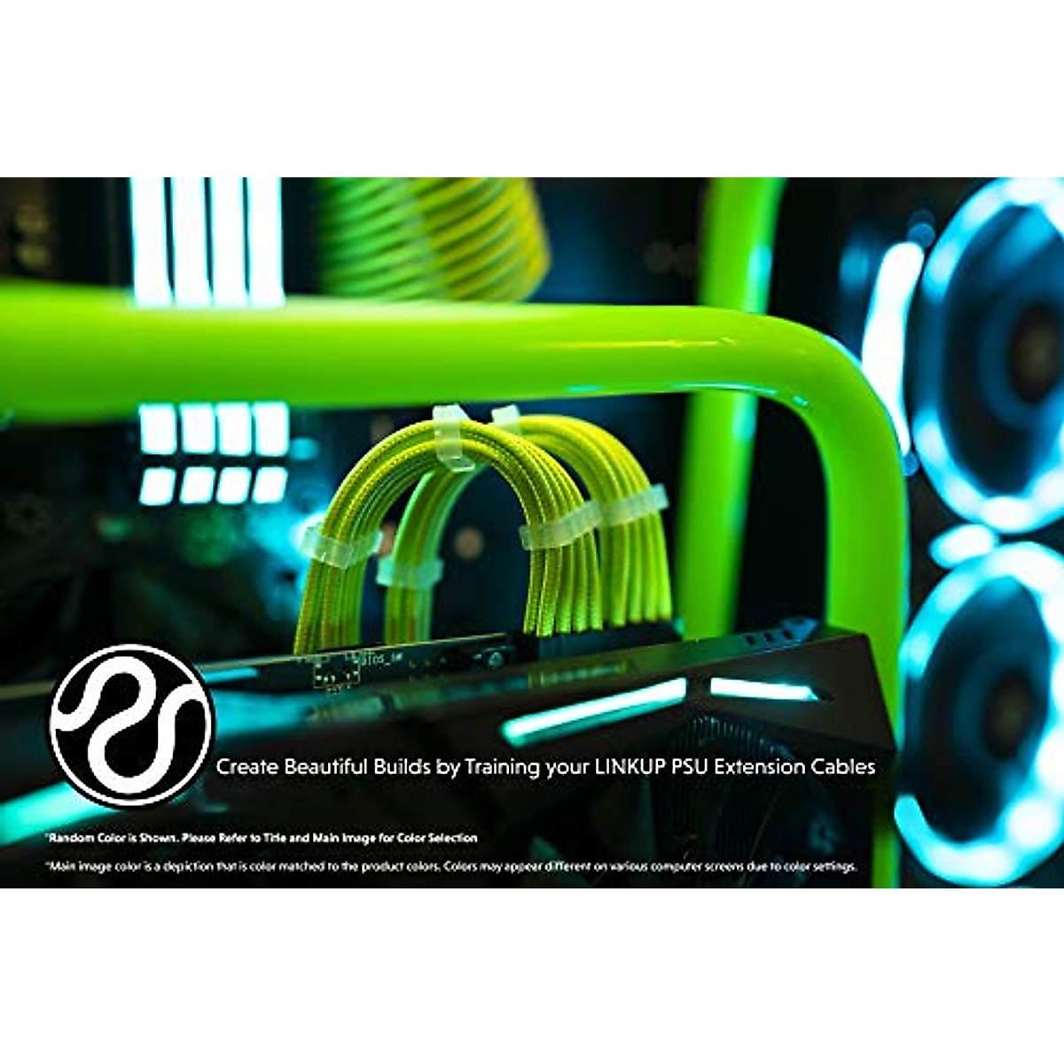 LINKUP - AVA 30cm PSU Cable Extension Sleeved Custom Mod GPU PC Braided w/Comb Kit | 1 x 24 P (20+4) | 2 x 8 P (4+4) CPU | 2 x 8 P (6+2) GPU Set | 300mm - GreenBlack
