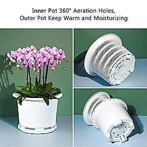 Meshpot 8 Inch Orchid Pots with Holes and Saucers,Double Layer Plastic Large Orchid Planter Pot,Flower Pots for Indoor Outdoor Flower Plants,Orchids,Herbs,Snake Plants and Succulents