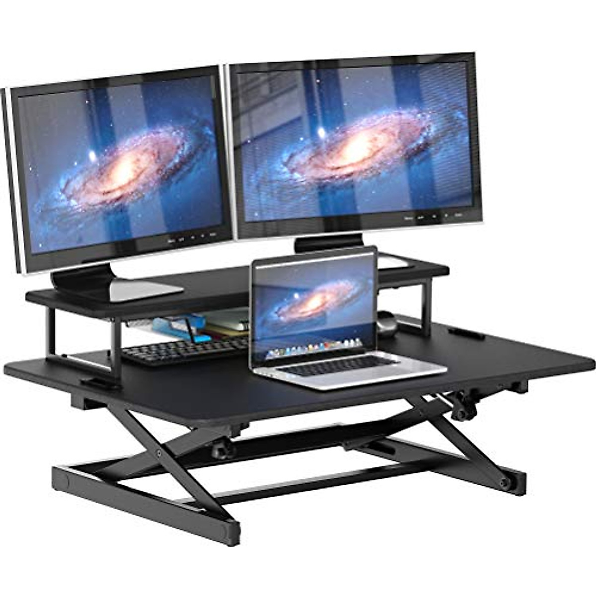SHW 36-Inch Height Adjustable Standing Desk Sit to Stand Riser Converter Workstation, Black