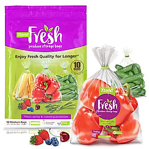 Xtend Fresh Produce Bags for Fridge Storage, 10 Reusable Bags (Medium size 0.5 gallon), Science Based Technology Keeps Fruits, Vegetables, & Herbs Fresh Longer