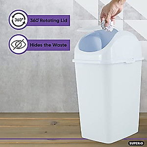 Superio Swing Top Trash Can, Waste Bin for Home, Kitchen, Office, Bedroom, Bathroom, Ideal for Large or Small Spaces - White (3 Pack- 4.5 Gal, 9 Gal, 13 Gal)