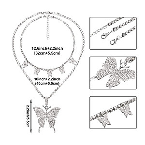 Hicarer Big Butterfly Pendant Necklace Rhinestone Chain Shiny Crystal Choker Pendant Collar Necklace and Butterfly Bracelet Butterfly Earrings Jewelry for Women