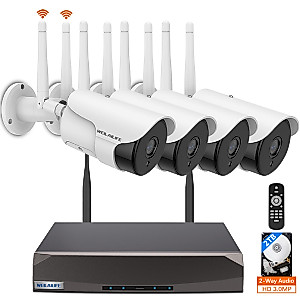 【2-Way Audio & Dual Antenna Enhanced】 90ft Night Vision Outdoor Wireless Security Camera System, Wireless Surveillance Camera System, WiFi Video Surveillance, Home Security Cameras