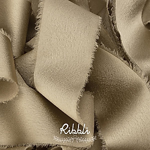 Ribbli Champagne Gold Silk Satin Ribbon 1.5 Inch x 12 Yard Handmade Frayed Chiffon Ribbon with Wooden Spool Champagne Ribbon for Gift Wrapping Wedding Invitations Bridal Bouquets Home Decor