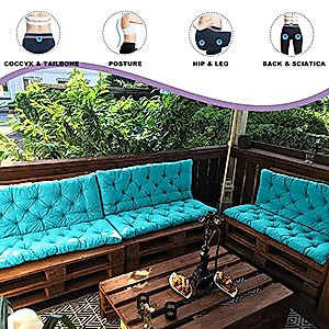 Dttra Replacement Cushions for Swing, Garden Bench Seat Cushion, Waterproof Swing Replacement Cushions with Backrest and Ties, Outdoor Porch Patio Swing Non-Slip Chairs Pad (E, 40 x 60in), Lake Blue