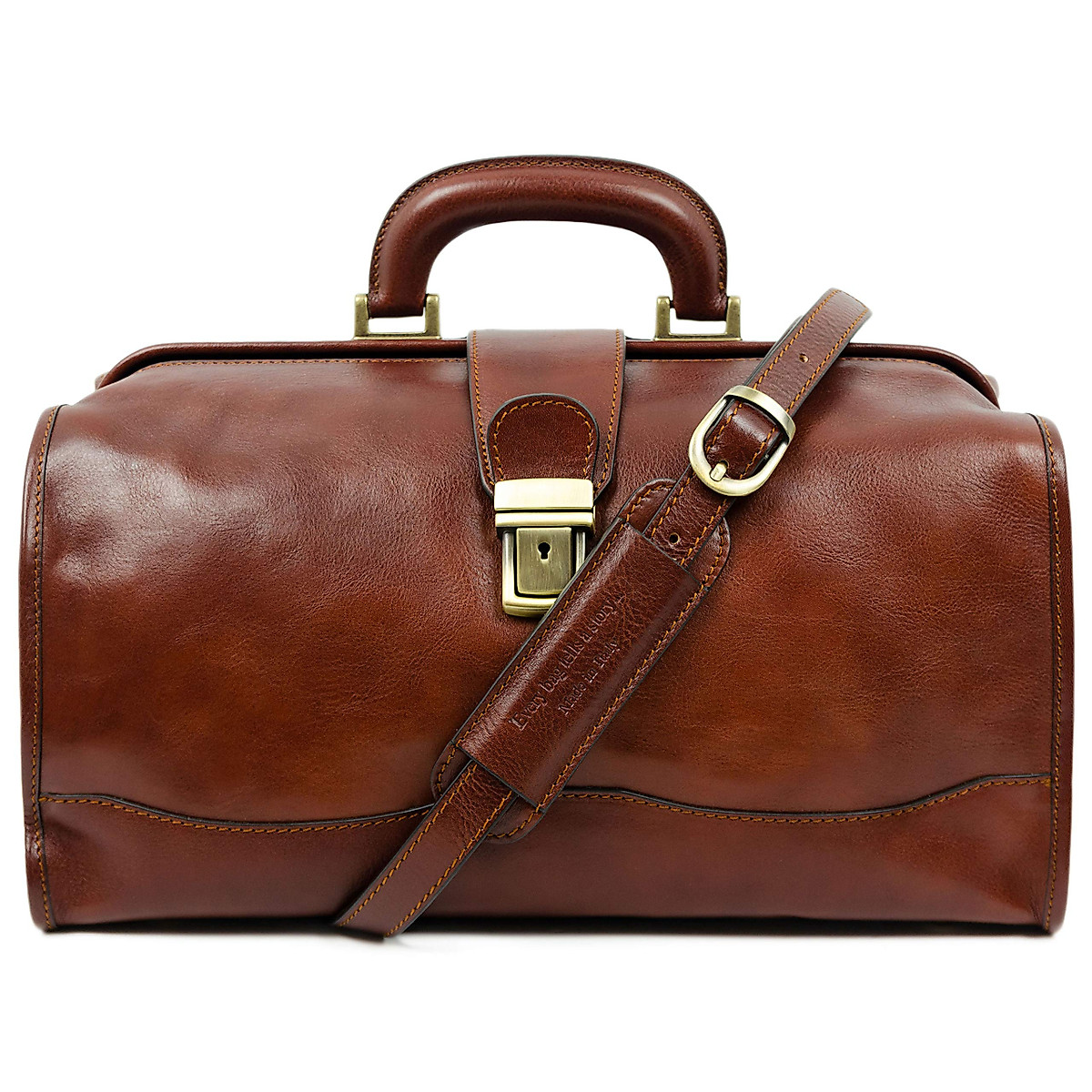 Time Resistance Leather Doctor Bag - Italian Handmade Medical Bag - Vintage Style Leather Handbag - Leather Briefcase for Men and Women - Top Handle Gladstone Bag