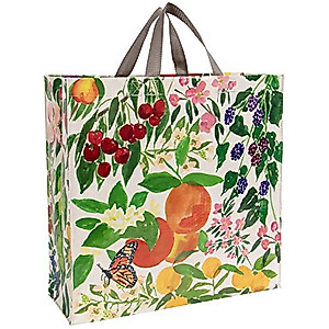 Blue Q Shopper, Orchard. Reusable grocery bag, sturdy, easy-to-clean, made from 95% recycled material, features both hand and shoulder straps, 15" h x 16" w x 6" d