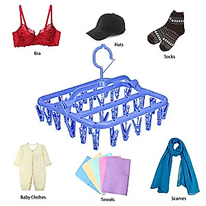 HAPY SHOP Foldable Laundry Hanger Drying Rack,Plastic Laundry Clip with 32 Clips,Clip Hanger Drip Drying Hanger Underwear Hanger with Clips for Socks, Bras, Lingerie, Clothes,Towel,Scarf,Blue