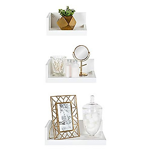 Kate and Laurel Levie Corner Shelves, Set of 3, White, Contemporary Floating Corner Wall Shelf in Multiple Sizes