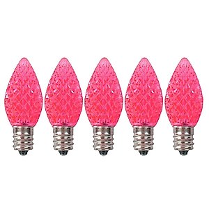 EZLS C7 Pink Faceted LED Bulbs - 5 pack of Pink Faceted C7 Replacement Bulbs