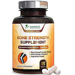 Bone Supplement with 1000 mg Calcium, Magnesium, Boron, Zinc, Vitamin D3 and K - Dietary Supplements for Bone Strength with Calcium Citrate and MCHA - Non-GMO, Gluten and Soy Free - 120 Capsules