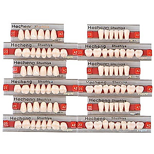 Angzhili 84 Pcs Dental Complete Acrylic Resin Denture False Teeth 3 Sets Synthetic Polymer Resin Denture Teeth 23 Shade A2 Upper + Lower Dental Materials