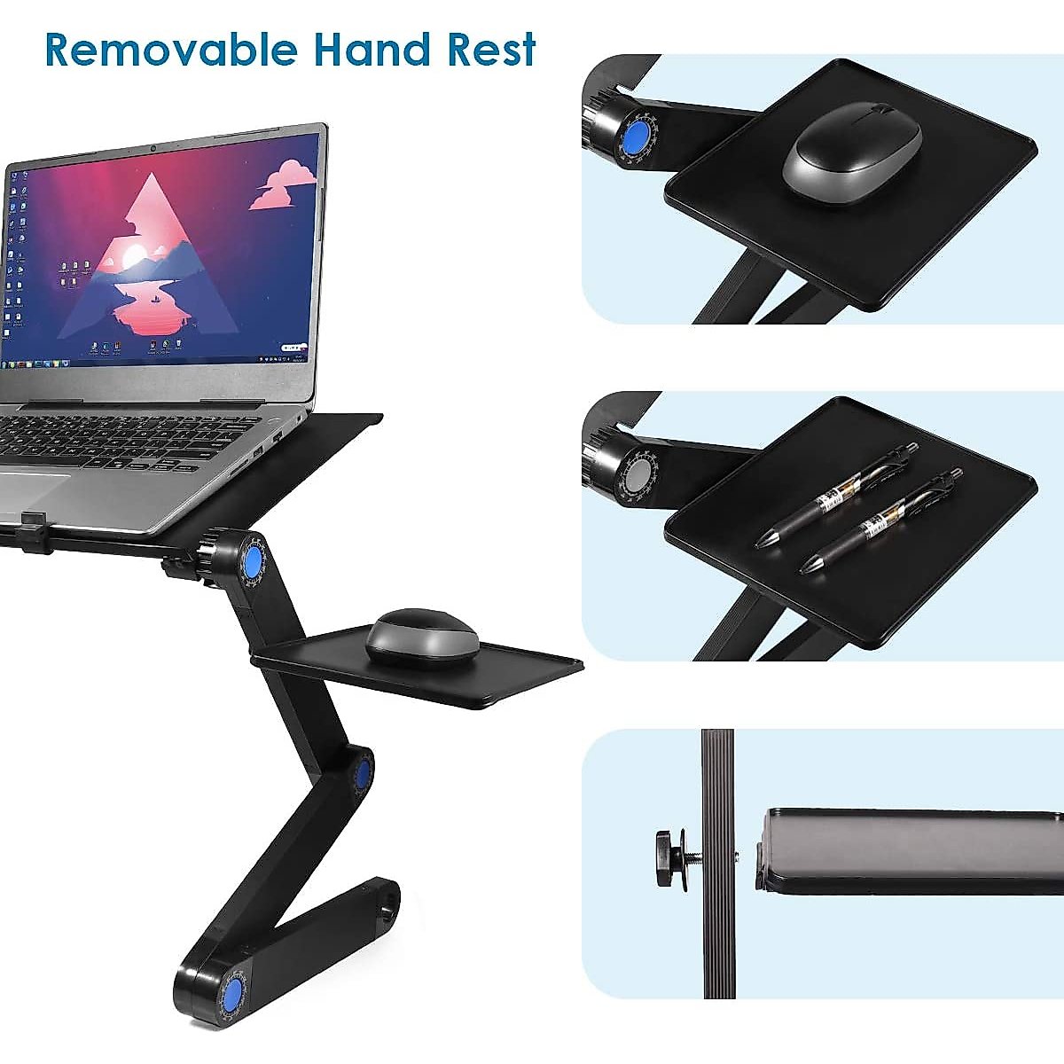 Laptop Table, Adjustable Laptop Bed Table, Laptop Computer Stand, Portable Laptop Workstation Notebook Stand Reading Holder with Large CPU Cooling Fan and Mouse Pad in Bed Couch Office Sofa