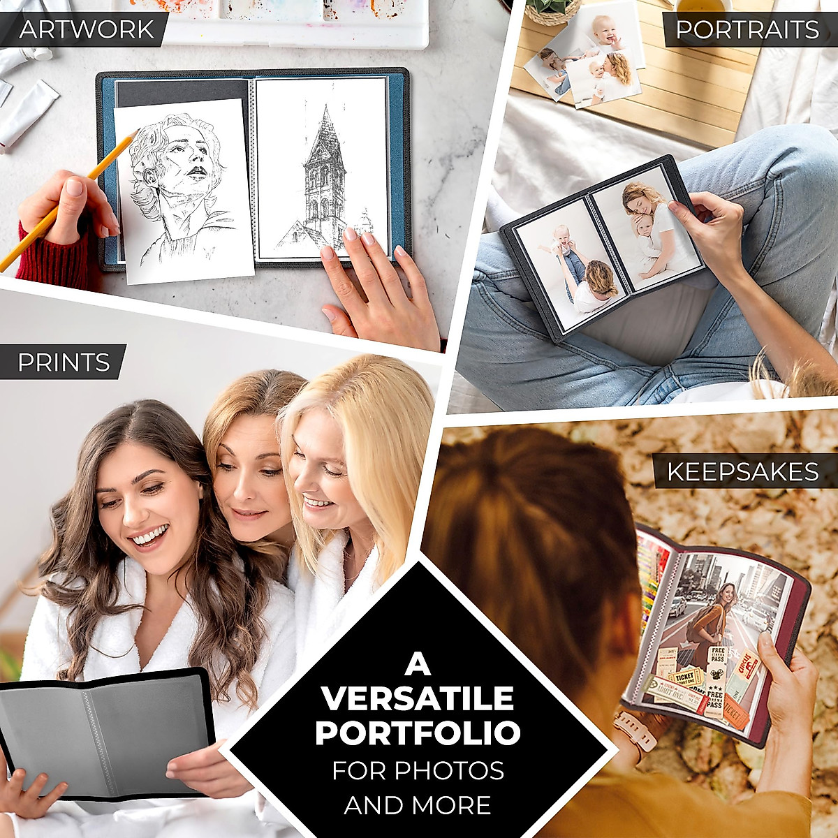 Dunwell Small Photo Albums 4x6 - (2 Pack, Black), Flexible Cover, Portfolio Binder with 24 Sleeves, Holds 48 6x4 Photos, Artwork or Postcards, Mini Picture Brag Books