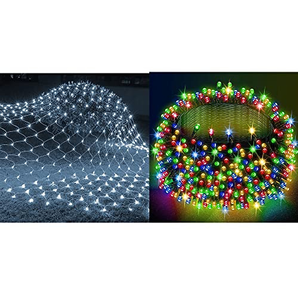 Dazzle Bright Multi-Colored 82ft 1000 LED Christmas String Lights + 360 LED 12FT x 5 FT Christmas Net Lights