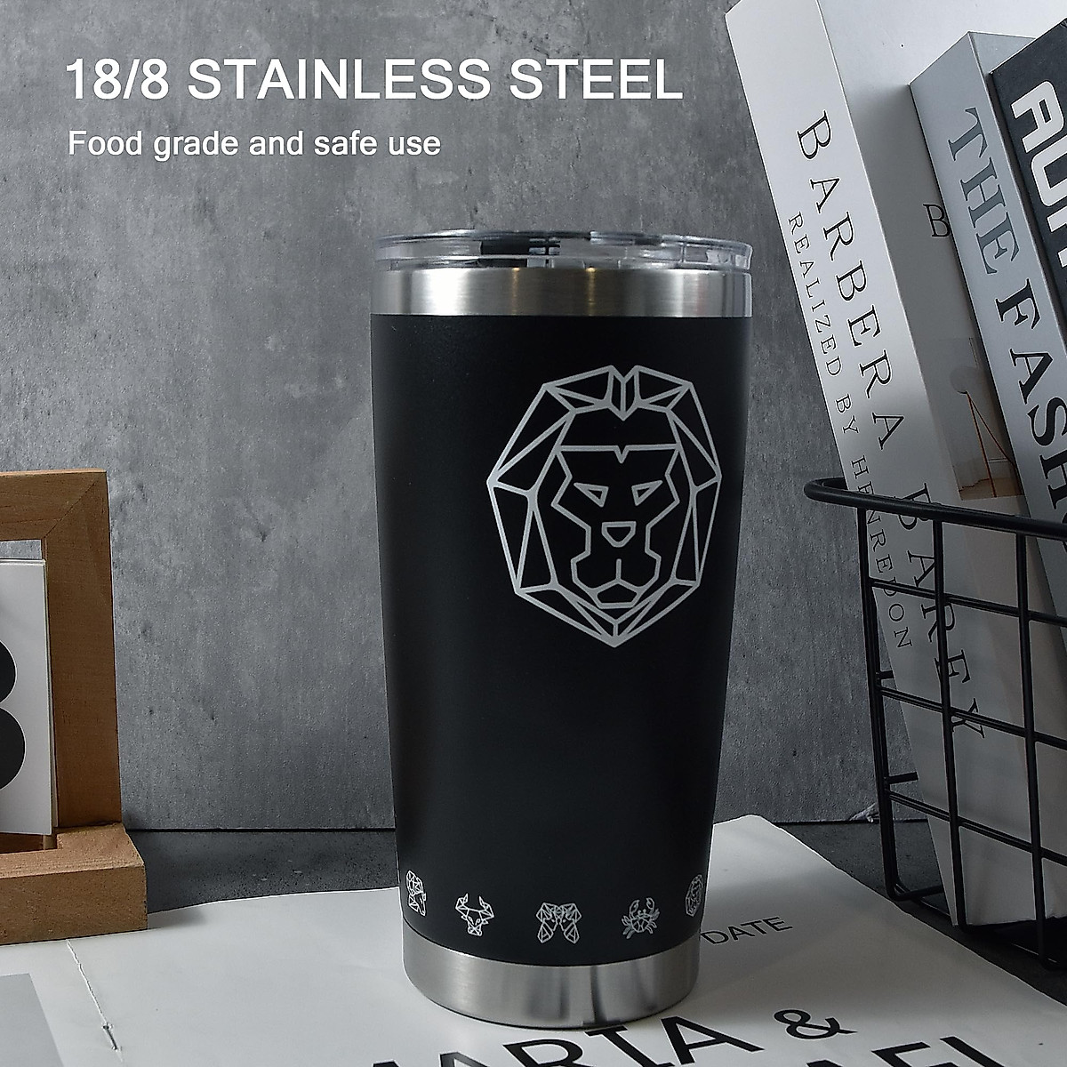 sweet grain 20oz Coffee Tumbler - Stainless Steel Double Wall Insulated Constellation Tumbler with Lid and Straw, Personalized Zodiac Gifts for Birthday/Bachelor Party - Leo