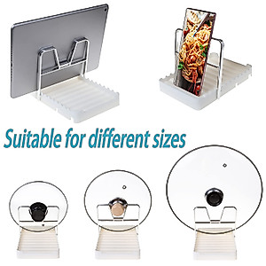 GuoGuo Wu Multifunctional Lid and Spoon Holder for Kitchen, Foldable Spatula/Ladle/Spoon Rest for Countertop and Stove Top, Multifunctional Holder for ipad, phone, Water Cup - White, 1 Pack