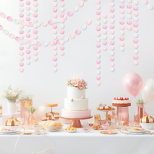 Hot Pink White Party Decorations – 4pc 3D Paper Garland Banner Streamers Birthday Decorations for Women Girl Baby Bridal Shower Decoration,Engagement,Bachelorette,Wedding Hanging Decor