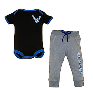 TROOPER Clothing U.S.A.F. 2pc Baby Boys Air Force Bodysuit Pants Set Blue Gray (6-9 Months)