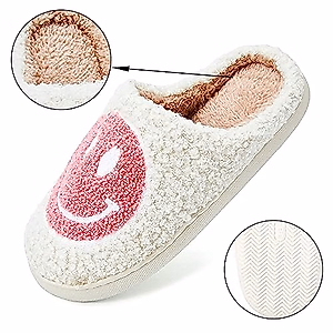 KEYUSHOP Smiley Face Slippers for Kids Happy Face House Slippers Soft Plush Warm Slipper Anti-Slip Winter Fluffy House Shoes for Boys Girls