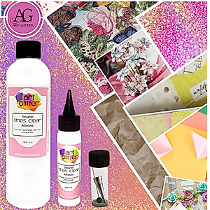 Art Institute Glitter Designer Dries Clear Adhesive Clear Glue Kit Bundle-3 Items 8oz,2oz and Metal Tip, Multicolored