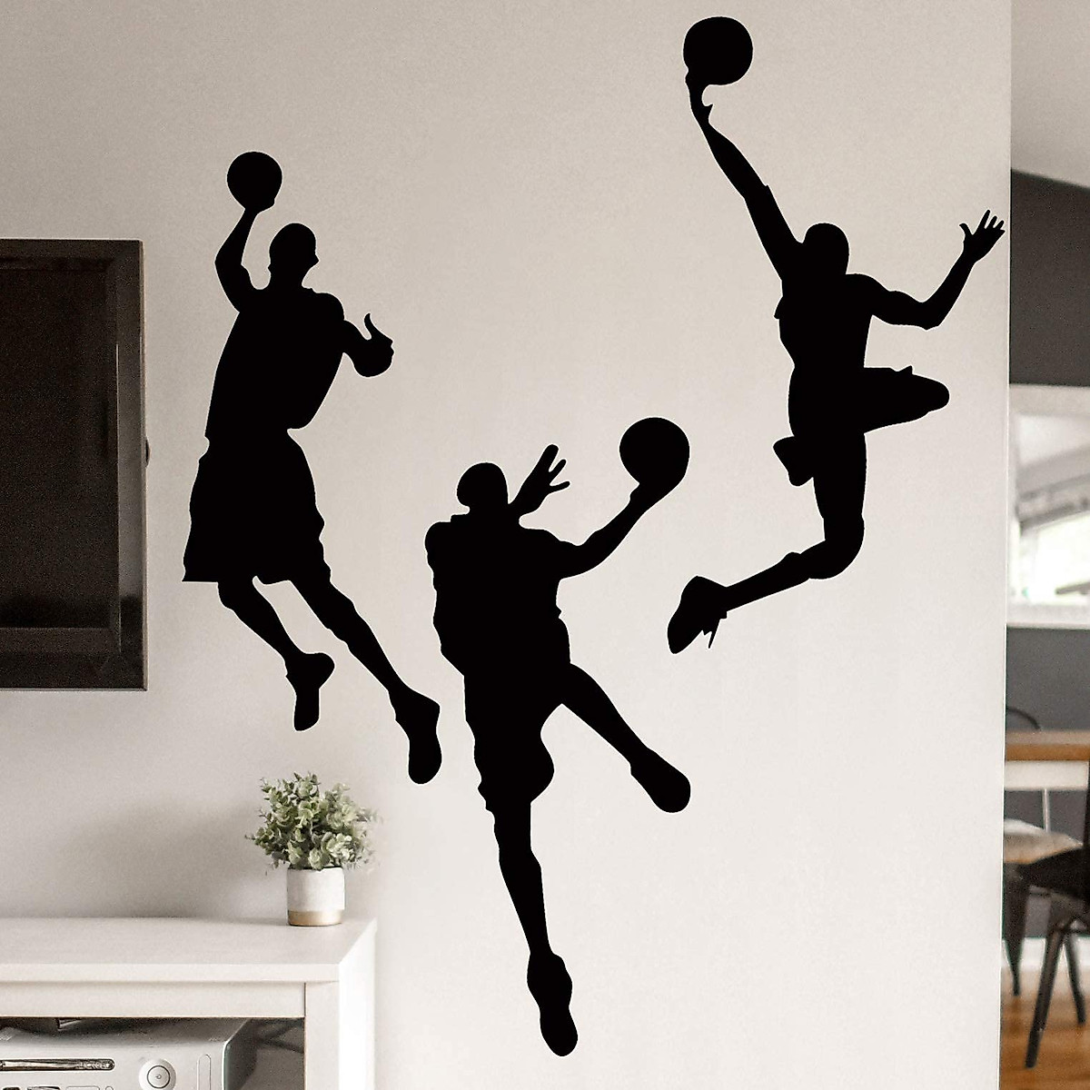 Amaonm 31.5" x 53.1" Removable DIY Vinyl Three Basketball Players Slam Dunk Silhouette Wall Decals Spoting Basketball Duck Layup Sporter Wall Sticker for Kids Room Boys Bedroom Classroom